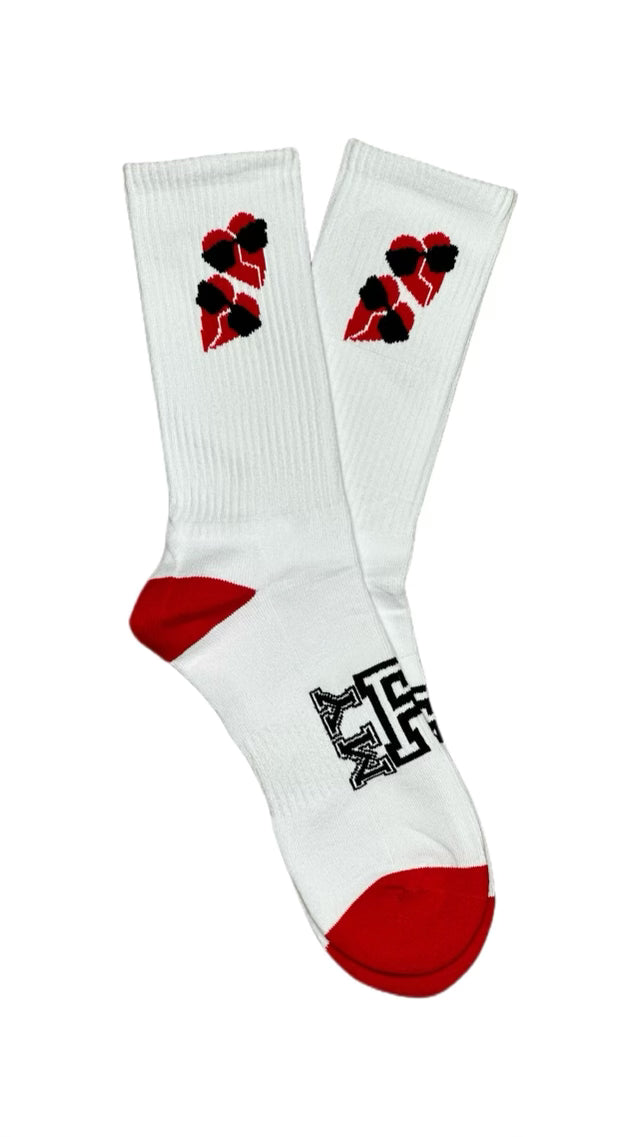 Classic Double Logo Cushioned Socks: White Color with Red Logo – My ...